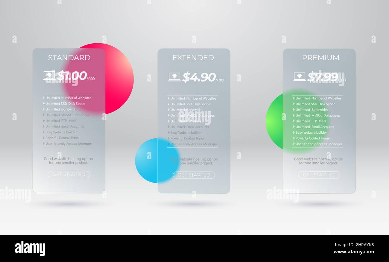 Web hosting pricing plans for websites and applications. Glass frame ...