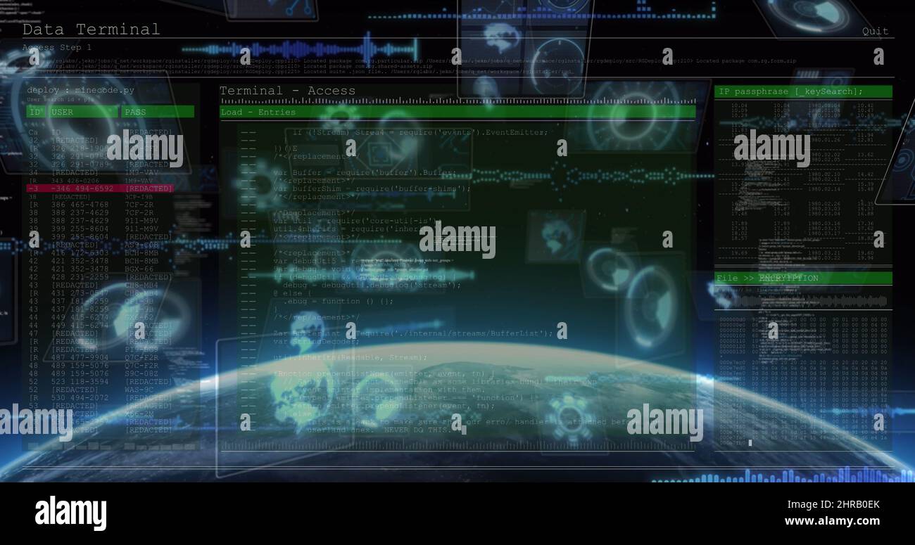 Image of scopes scanning on screens with data processing over planet earth Stock Photo - Alamy