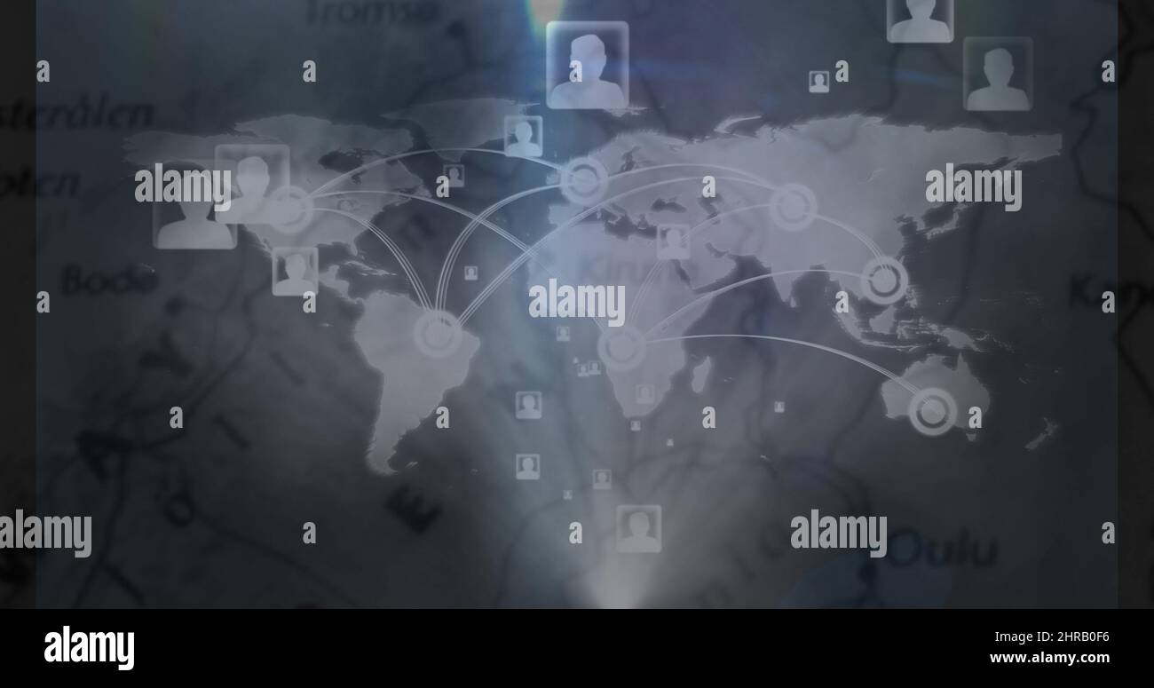 Image of network of connections over map Stock Photo - Alamy