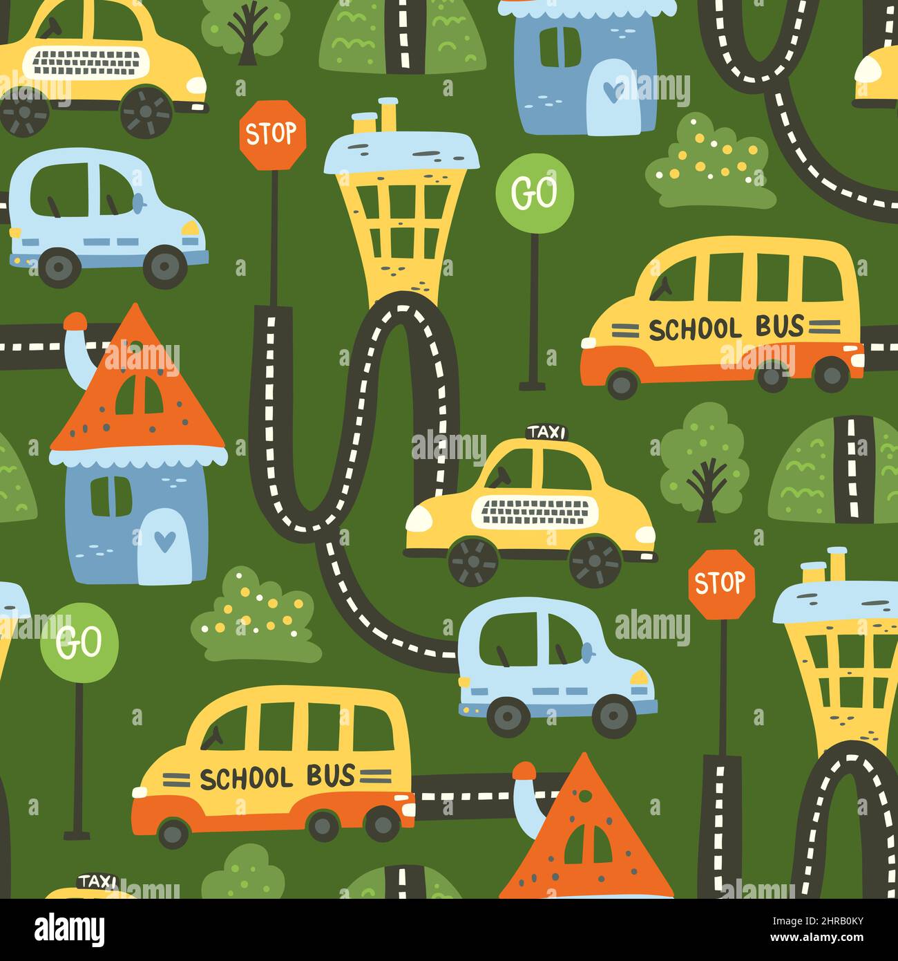 Cute cartoon car seamless pattern - baby boy background Stock Vector ...