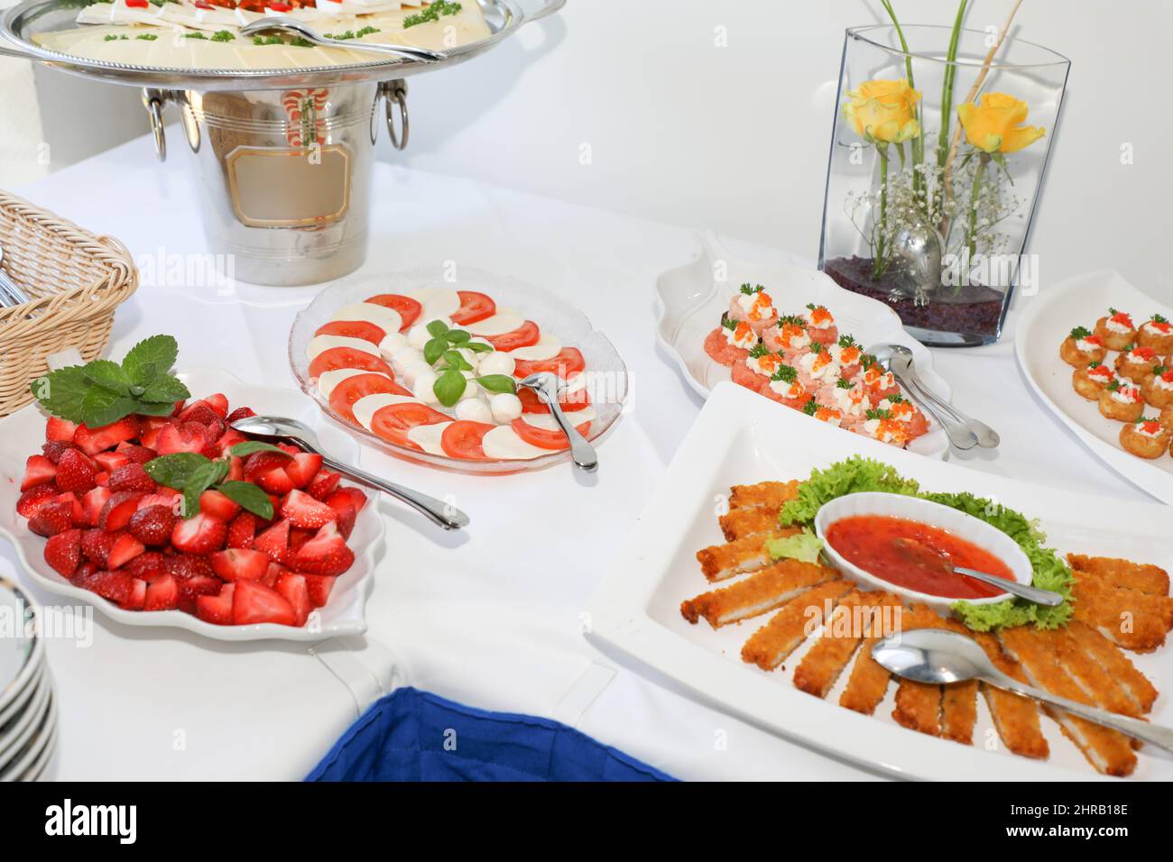 Assortment of snacks and dishes in a breakfast buffet Stock Photo - Alamy