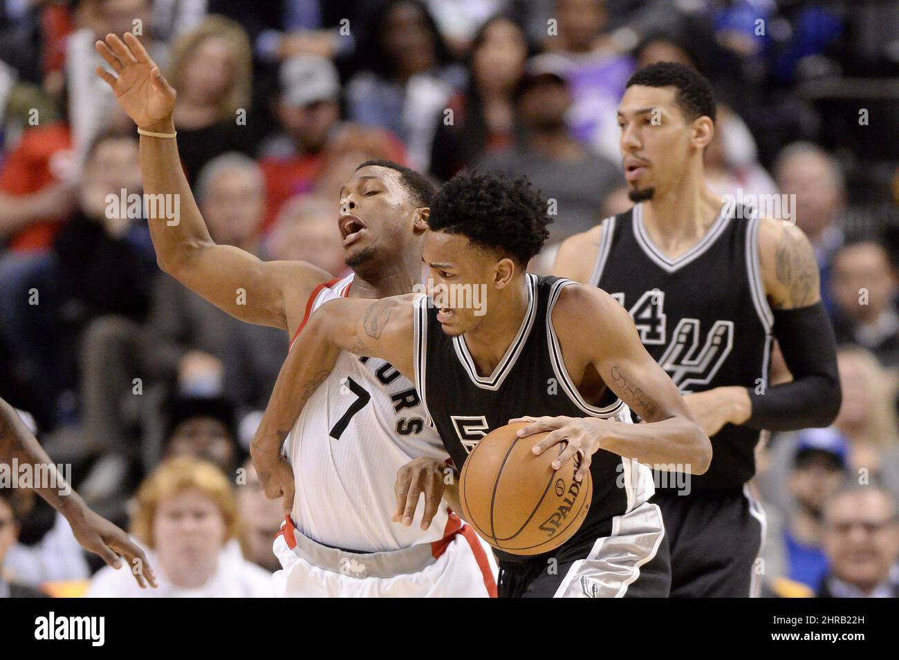 San Antonio Spurs guard Dejounte Murray (5) picks up an offensive foul ...