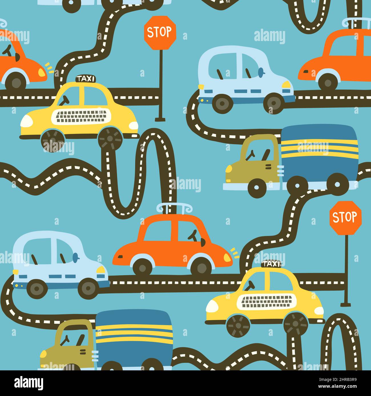Cute cartoon car seamless pattern - baby boy background Stock Vector ...