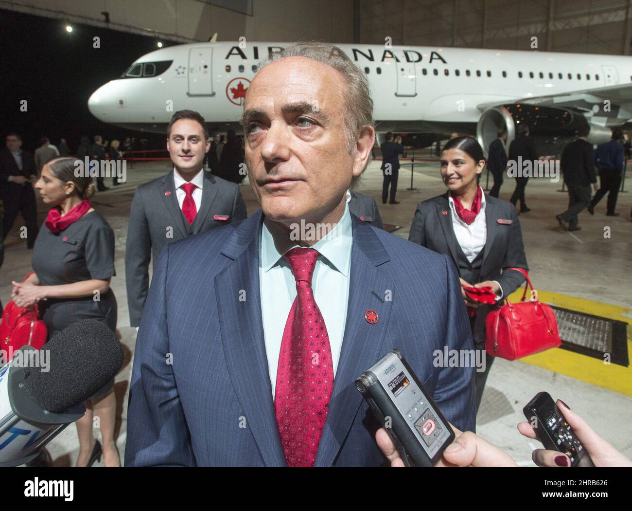 Air Canada CEO Cavin Rovinescu speaks to the media after unveiling the ...