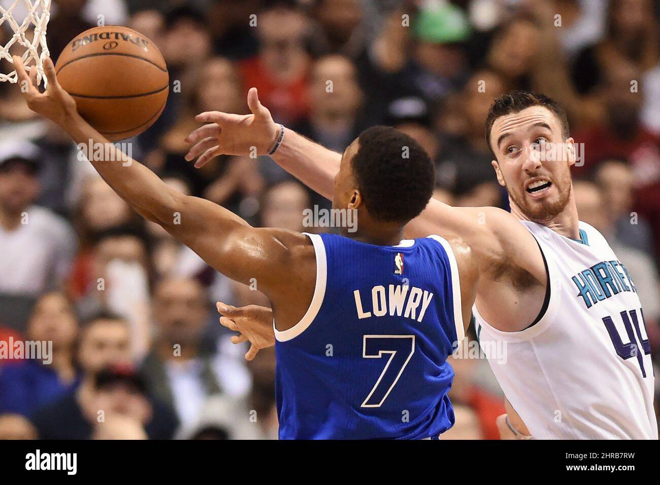 Toronto Raptors guard Kyle Lowry (7) drives to the net past Charlotte ...