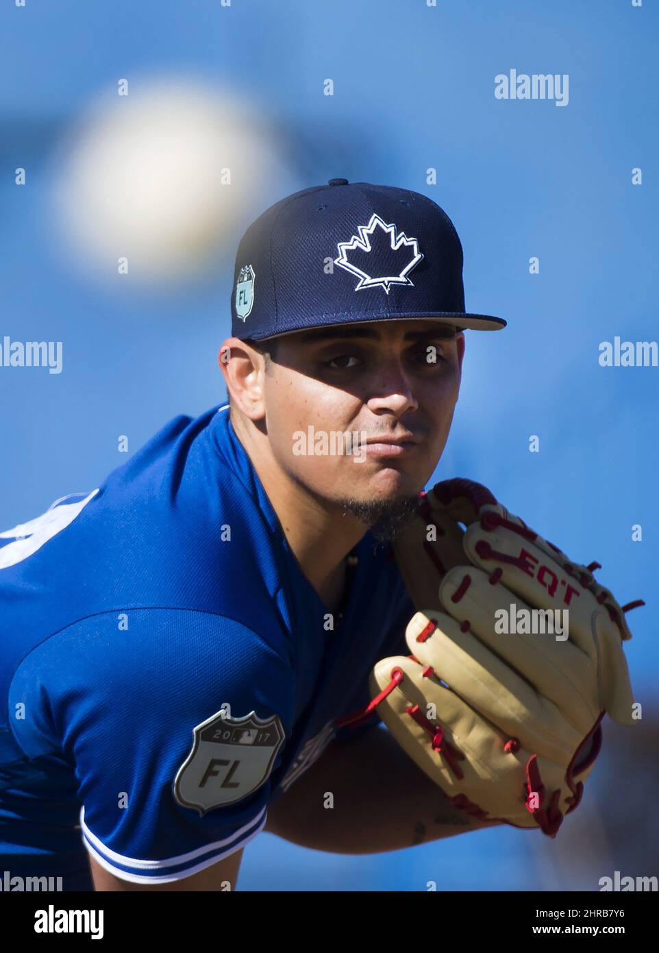 Toronto Blue Jays relief pitcher Roberto Osuna throws a bullpen session ...