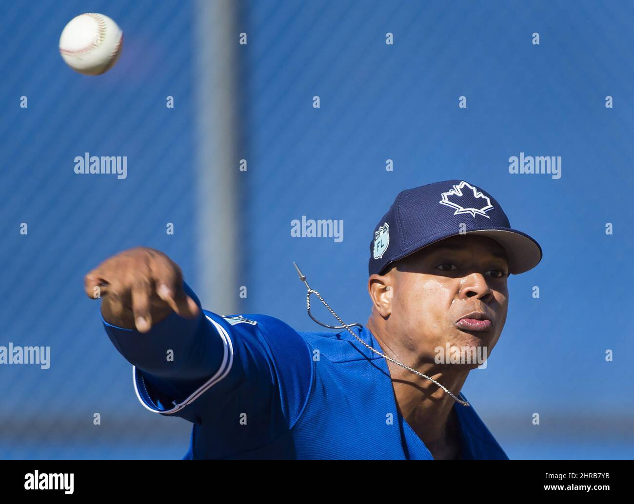 Toronto Blue Jays starting pitcher Marcus Stroman throws a bullpen ...
