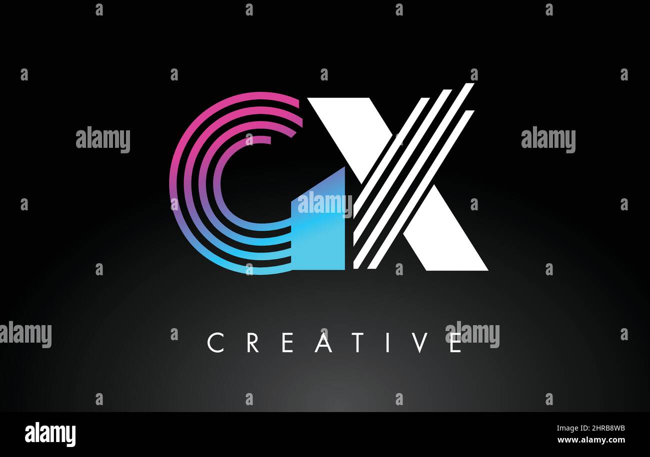 GX White Purple Lines Letter Logo. Creative Line Letters Design Vector ...