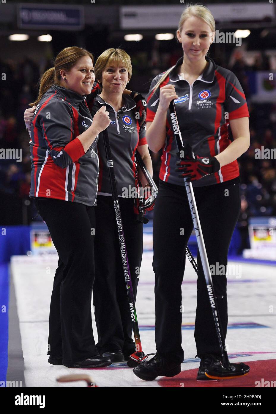 Northwest Territories skip Kerry Galusha, right, celebrates a win with ...