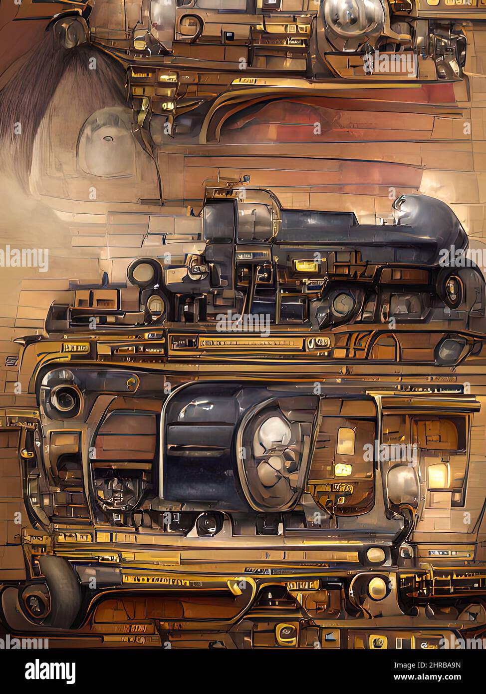 Beautiful colored drawing of steampunk machines Stock Photo - Alamy
