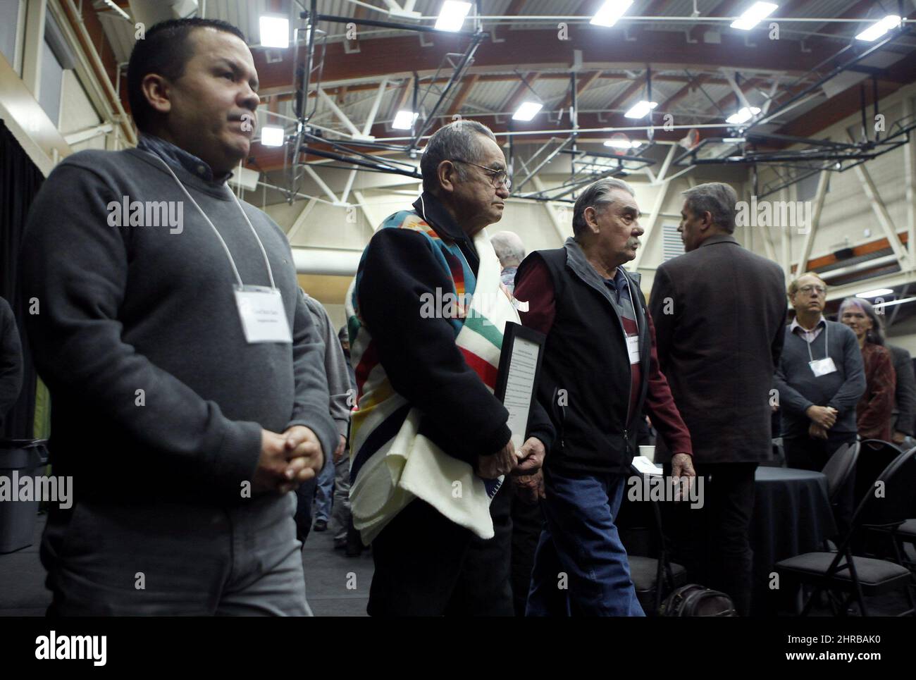 Songhees First Nation Chief Ron Sam, (left), Gary Albany, (far right ...