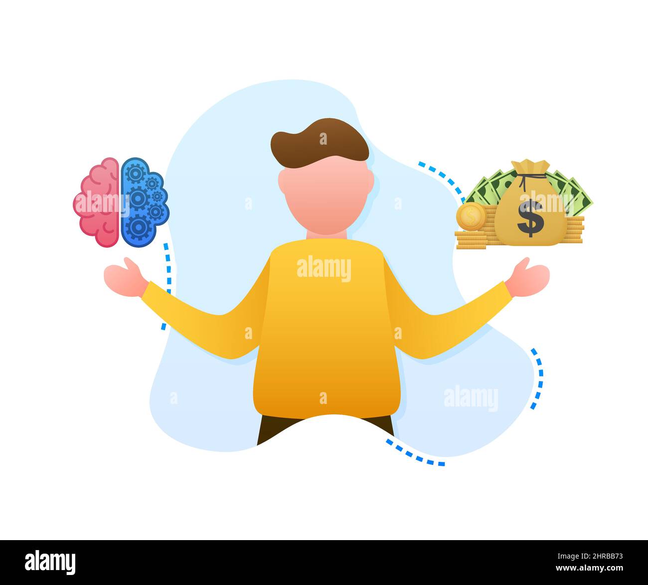 Man choosing between two options brainwork and money. Vector stock ...