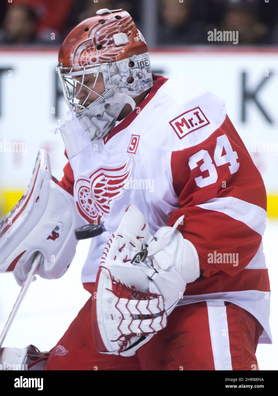 Detroit Red Wings' goalie Petr Mrazek, of the Czech Republic, makes a ...