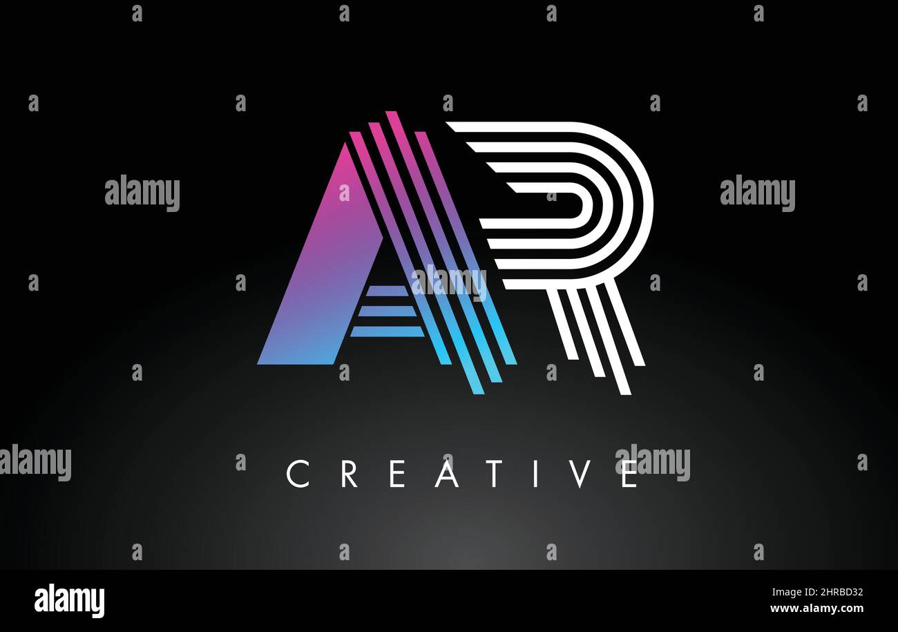 AR White Purple Lines Letter Logo. Creative Line Letters Design Vector ...