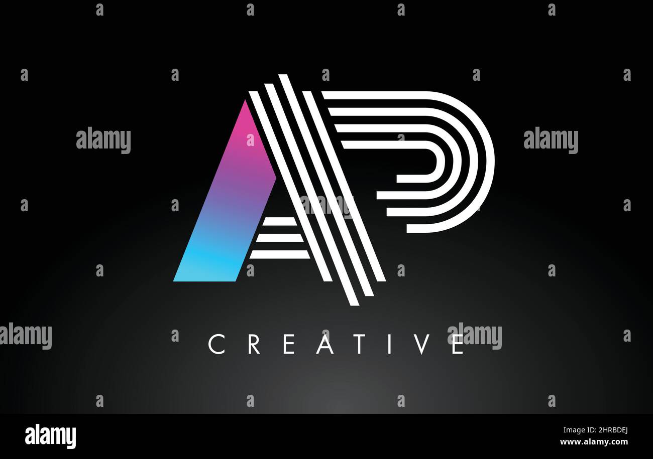 AP White Purple Lines Letter Logo. Creative Line Letters Design Vector ...