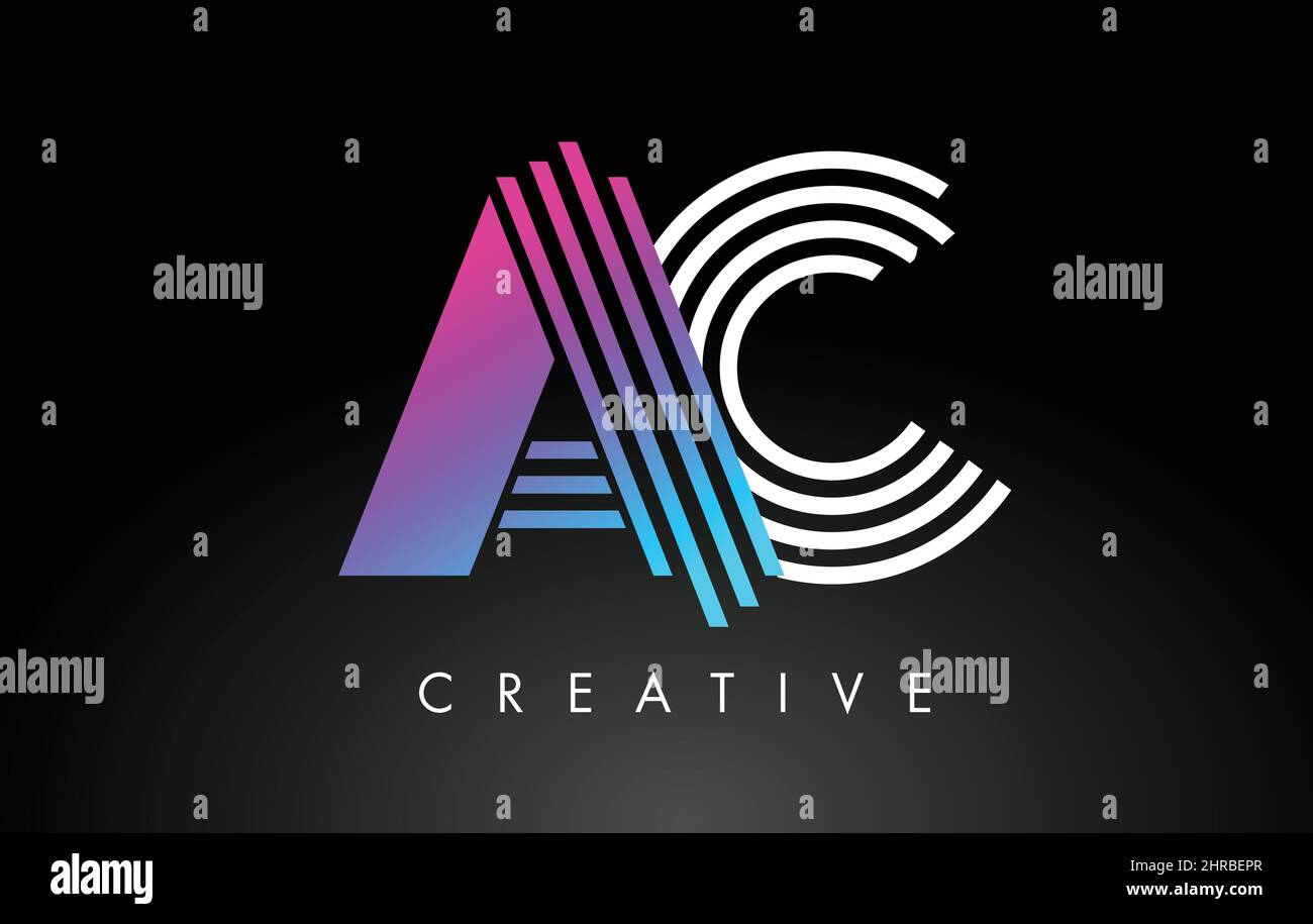 AC White Purple Lines Letter Logo. Creative Line Letters Design Vector ...
