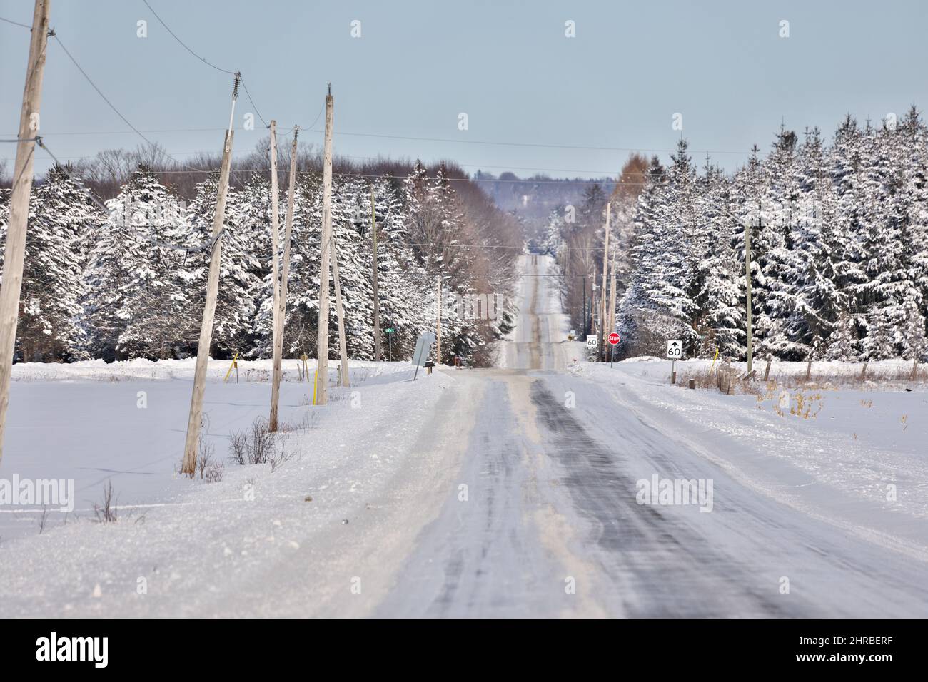 Icy Slippery Conditions on a Picturesque Country Road in Simcoe County ...