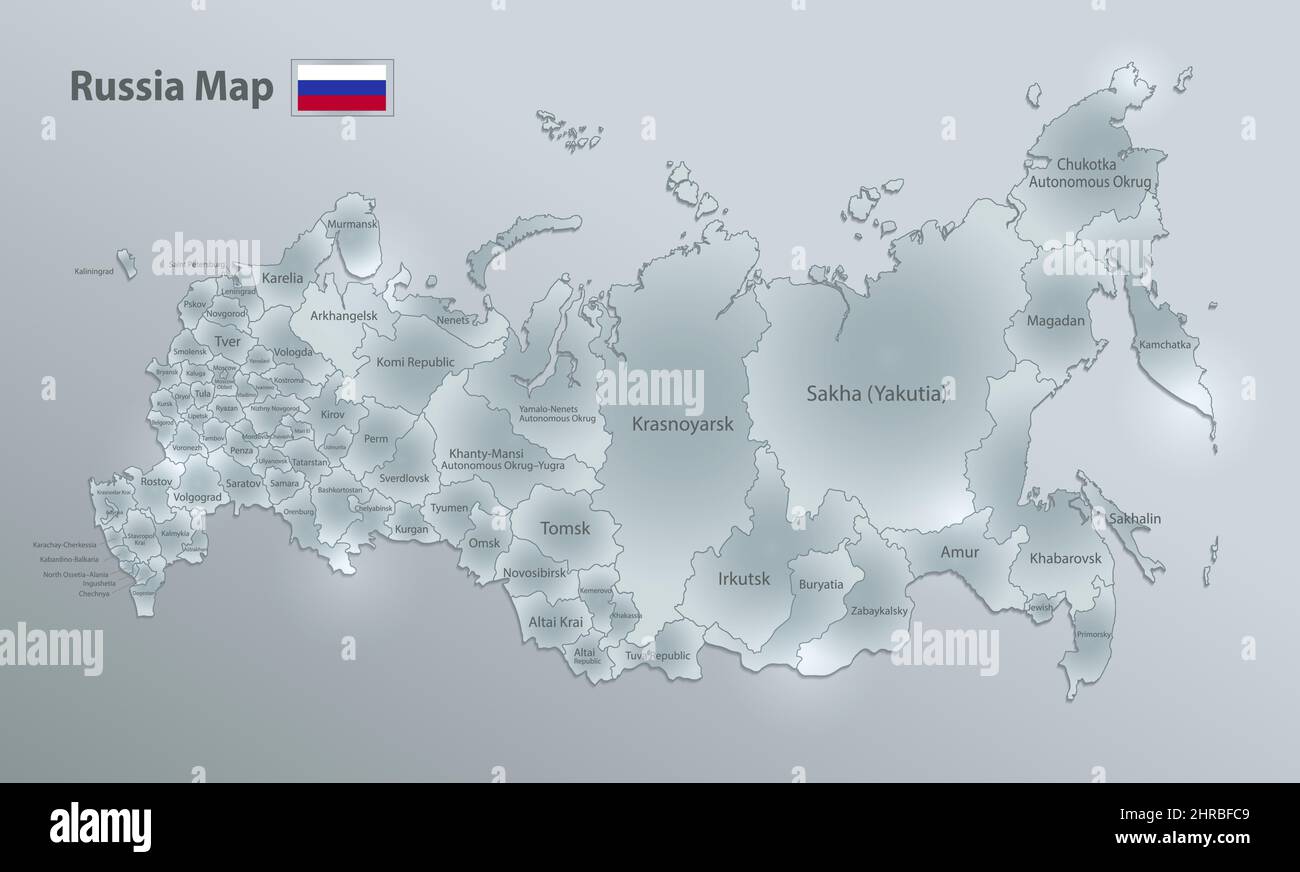 Russia map and flag, administrative division individual regions and ...