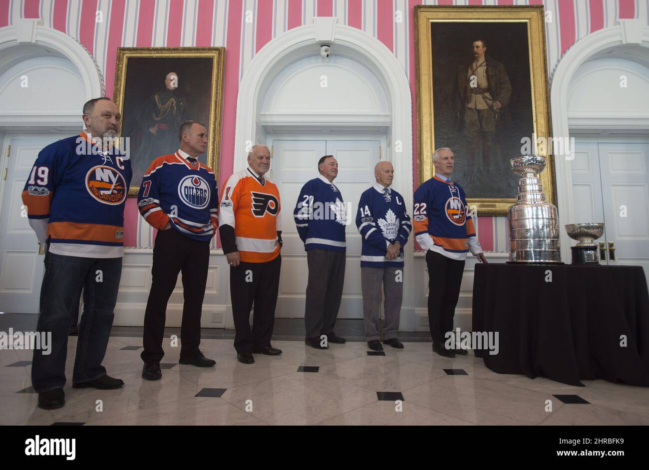 Former NHL players (left to right) Bryan Trottier, Paul Coffey, Bernie ...