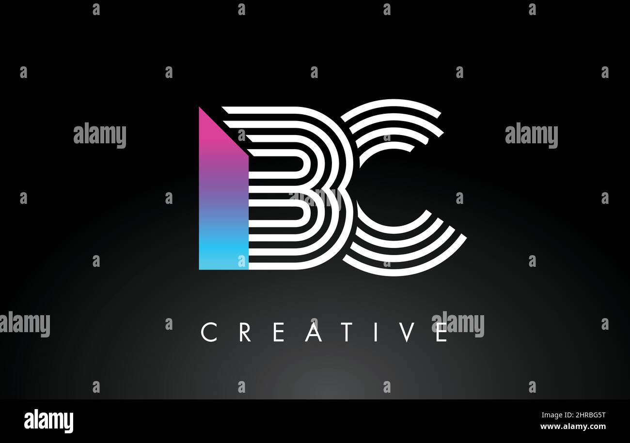 BC White Purple Lines Letter Logo. Creative Line Letters Design Vector ...