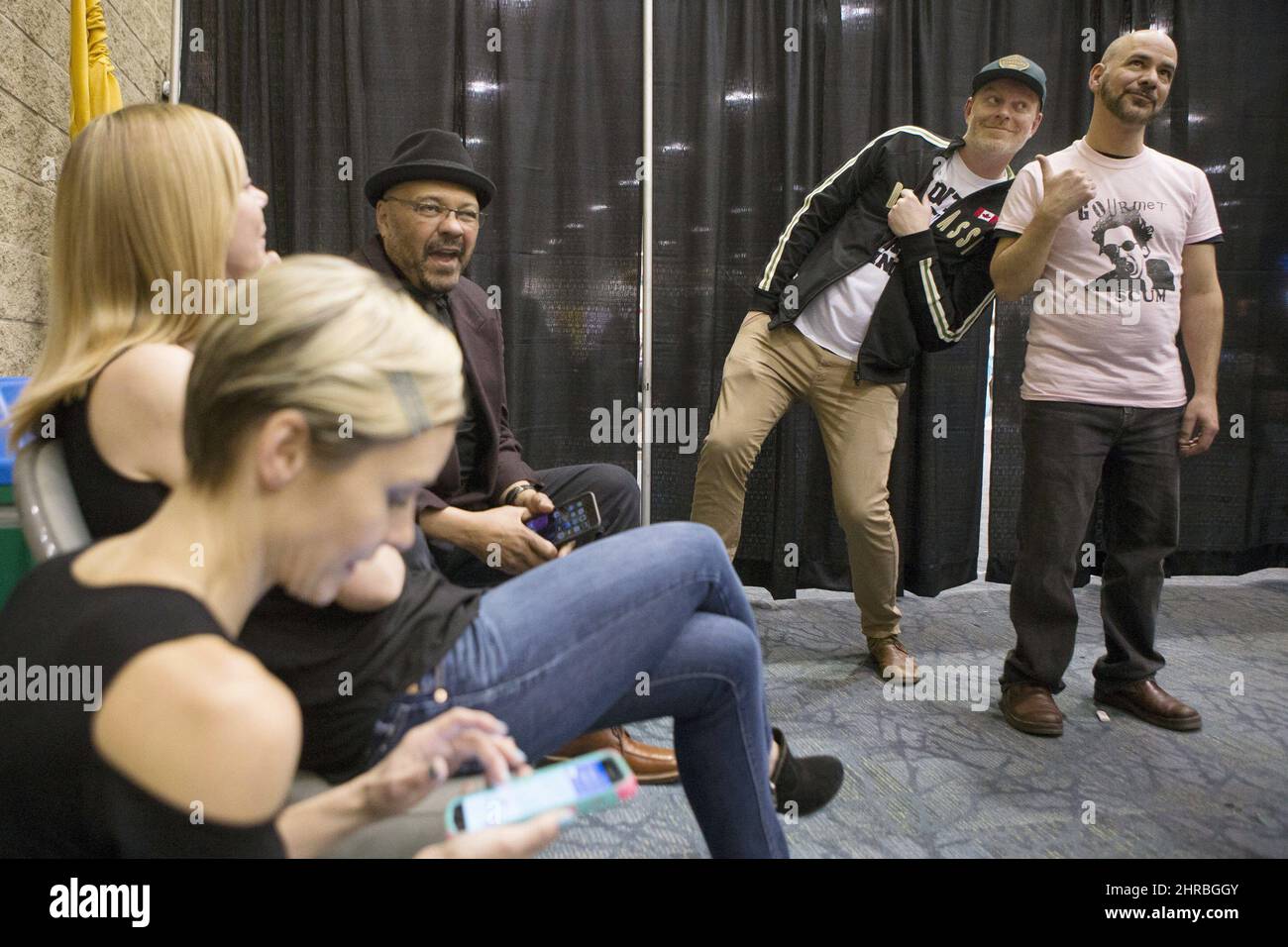 Stefan Brogan, centre right, and Pat Mastroianni ham it up for a photo ...