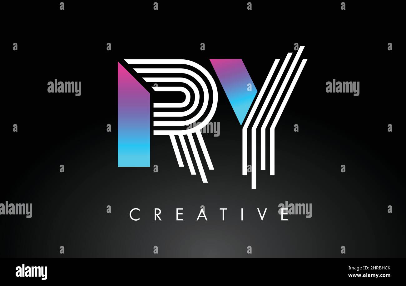 RY White Purple Lines Letter Logo. Creative Line Letters Design Vector ...