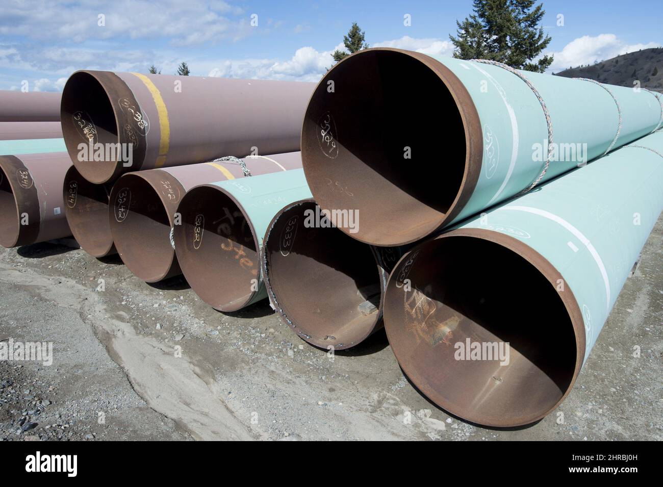 Pipes are seen at the pipe yard at the Transmountain facility in ...
