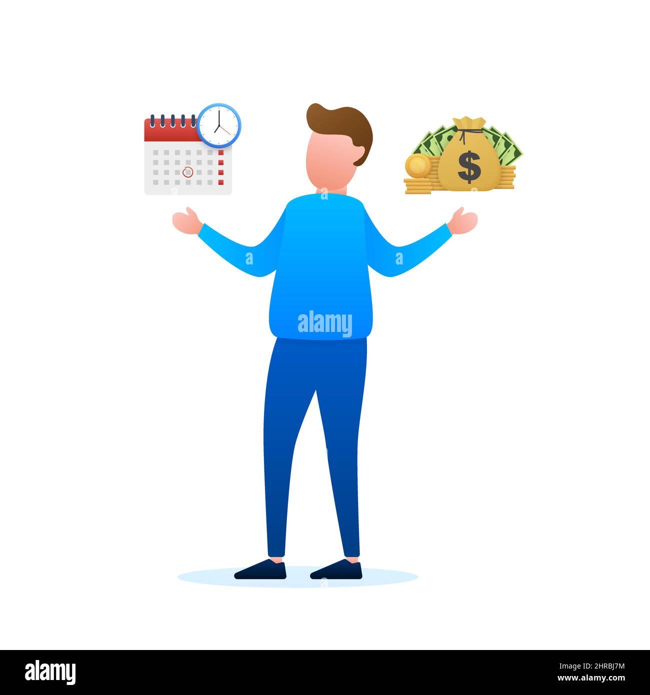 Man choosing between two options Time and money. Vector stock ... Man choosing between two options Time and money. Vector stock ...