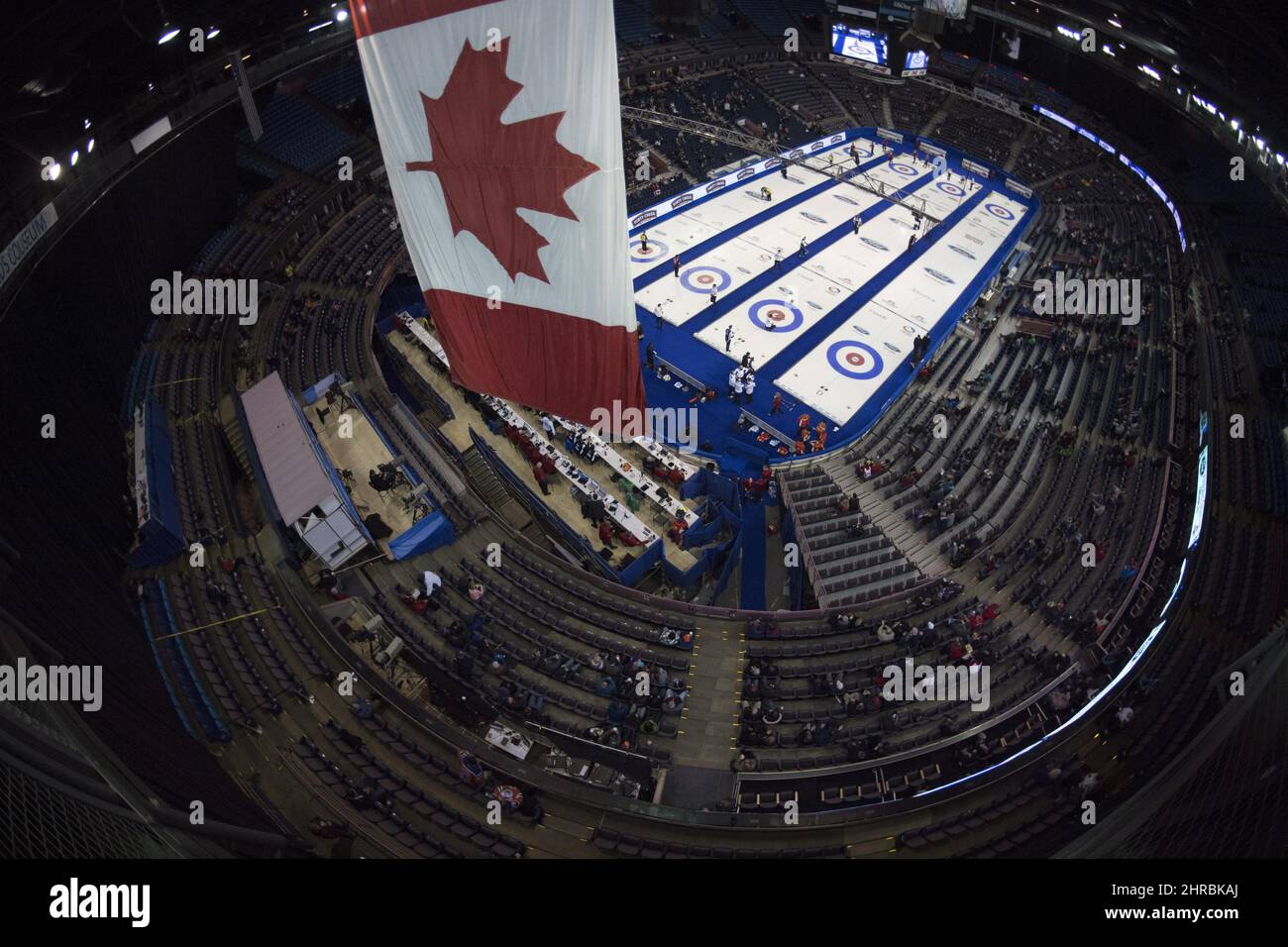 A Canadian flag hangs from the rafters of the Northlands coliseum ...