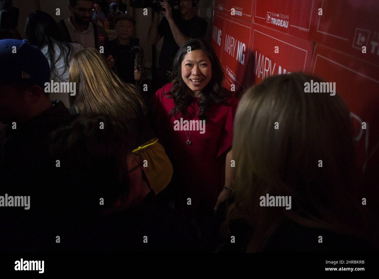 Liberal Candidate Mary Ng turns to a supporter after speaking with the ...