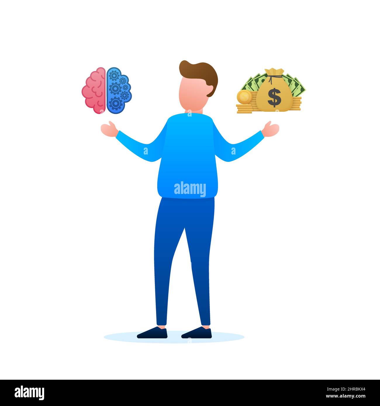 Man choosing between two options brainwork and money. Vector stock ...