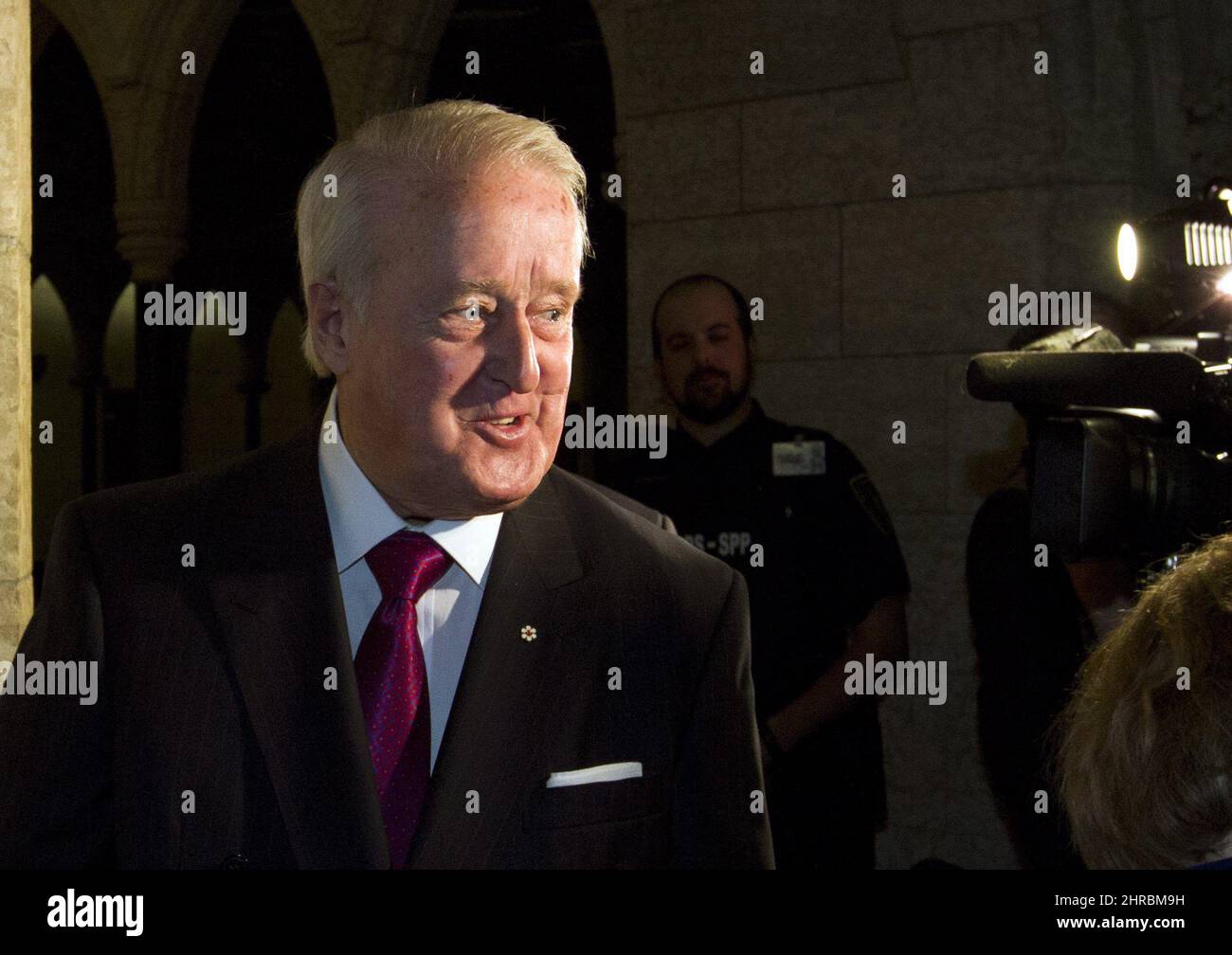 Former prime minister Brian Mulroney leaves a Liberal cabinet meeting in Ottawa on Thursday ...