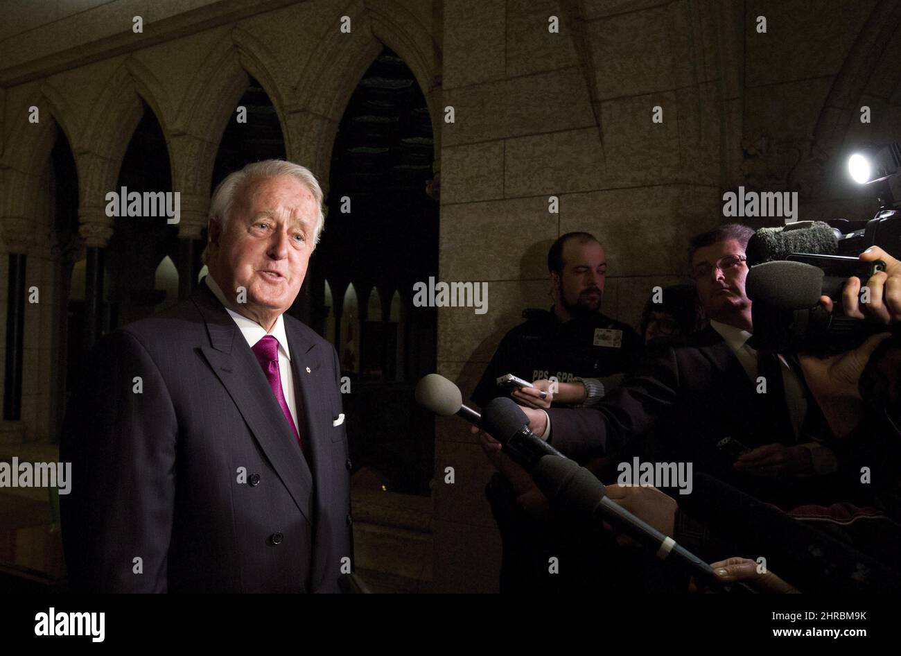 Former prime minister Brian Mulroney leaves a Liberal cabinet meeting in Ottawa on Thursday ...