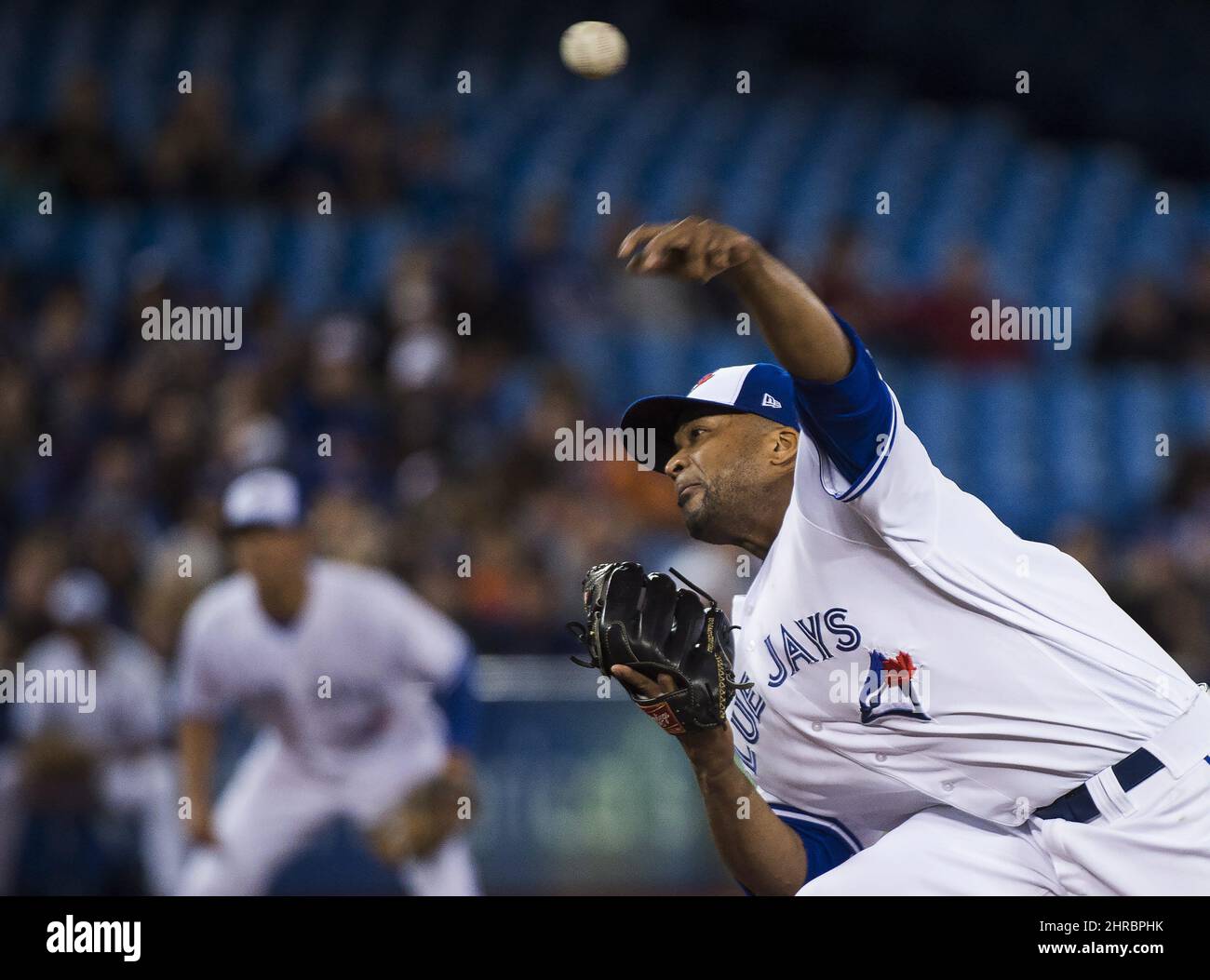 Toronto Blue Jays starting pitcher Francisco Liriano (45) works against ...