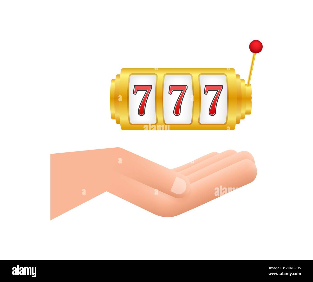 Hand and Slot machine with lucky sevens jackpot. Vector stock ...