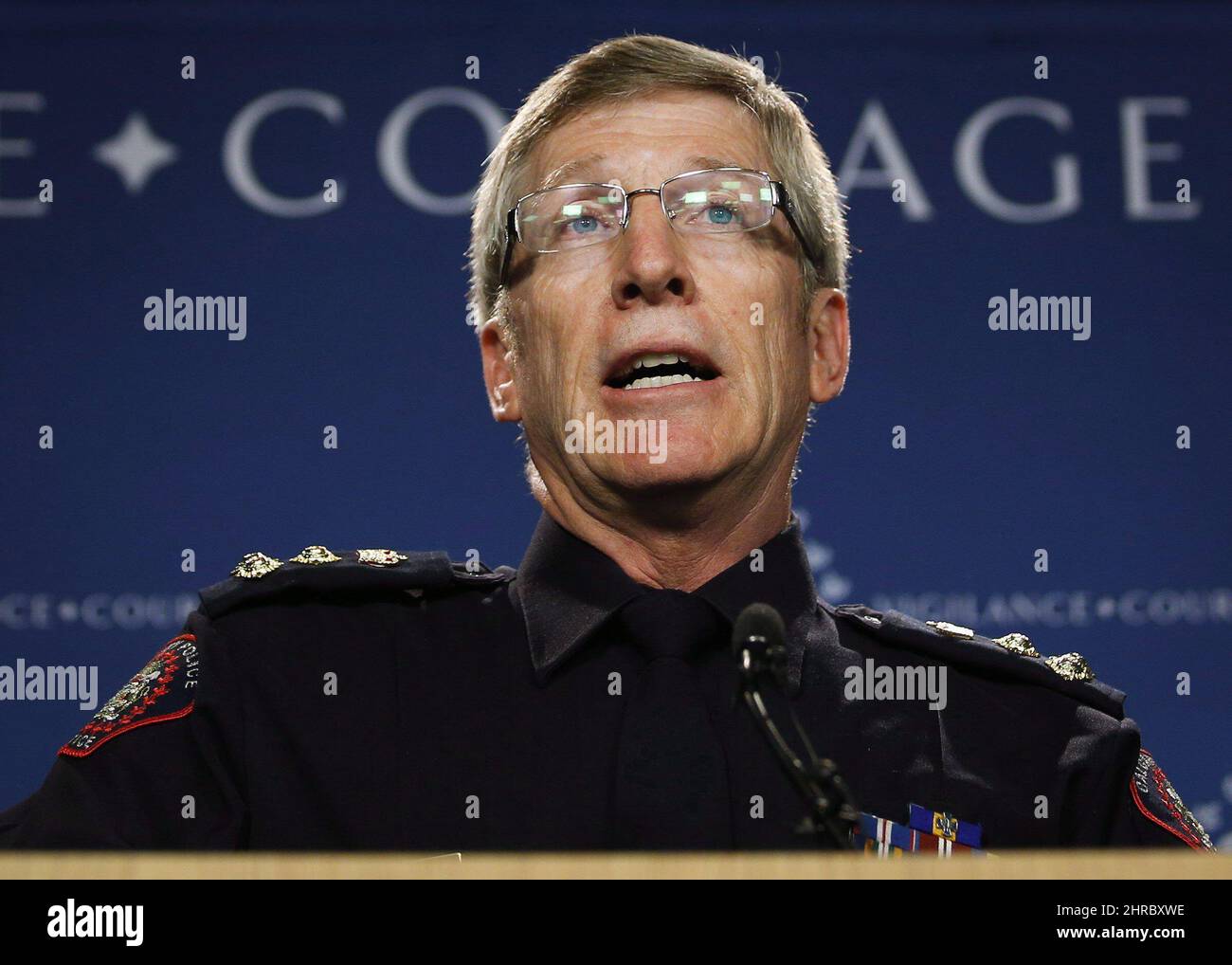 Calgary Police Chief Rick Hanson addresses a news conference in Calgary ...