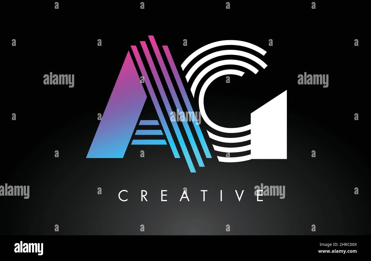 AG White Purple Lines Letter Logo. Creative Line Letters Design Vector ...