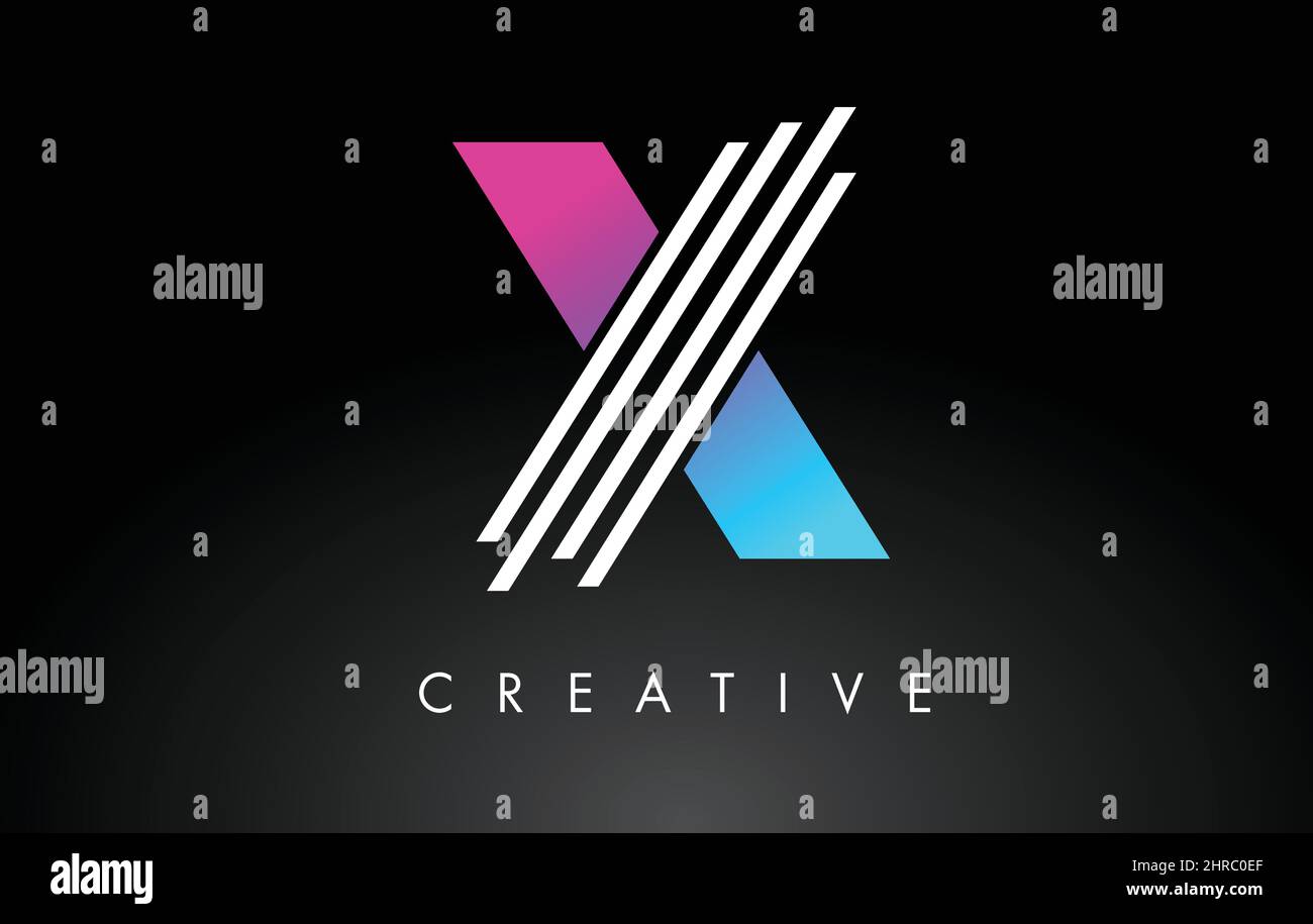 X White Purple Lines Letter Logo. Creative Line Letters Design Vector ...