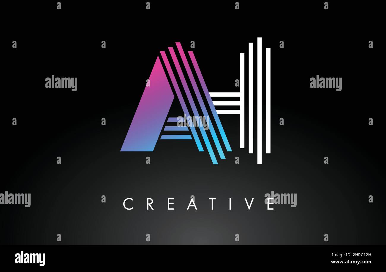 AH White Purple Lines Letter Logo. Creative Line Letters Design Vector ...
