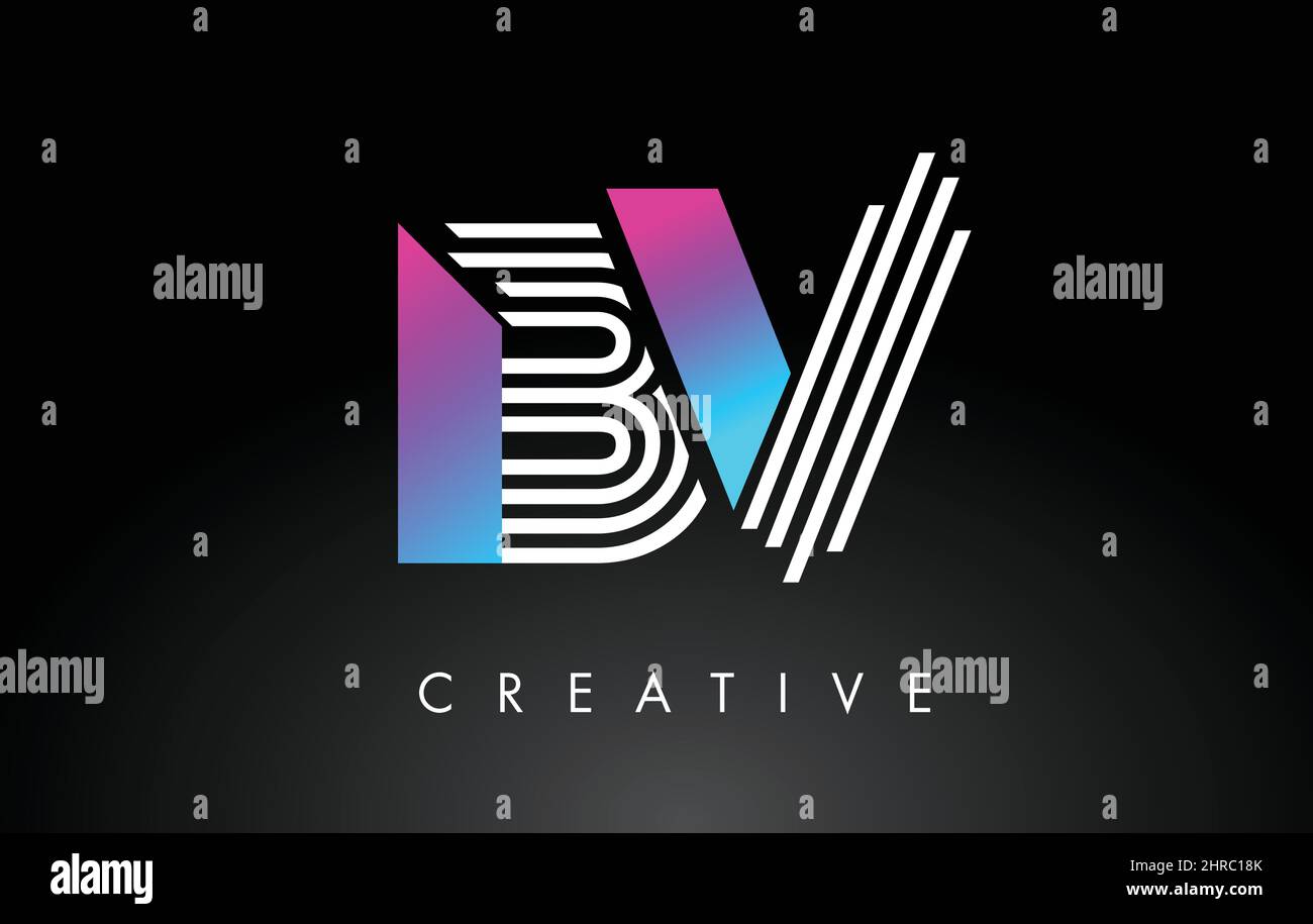 BV White Purple Lines Letter Logo. Creative Line Letters Design Vector ...