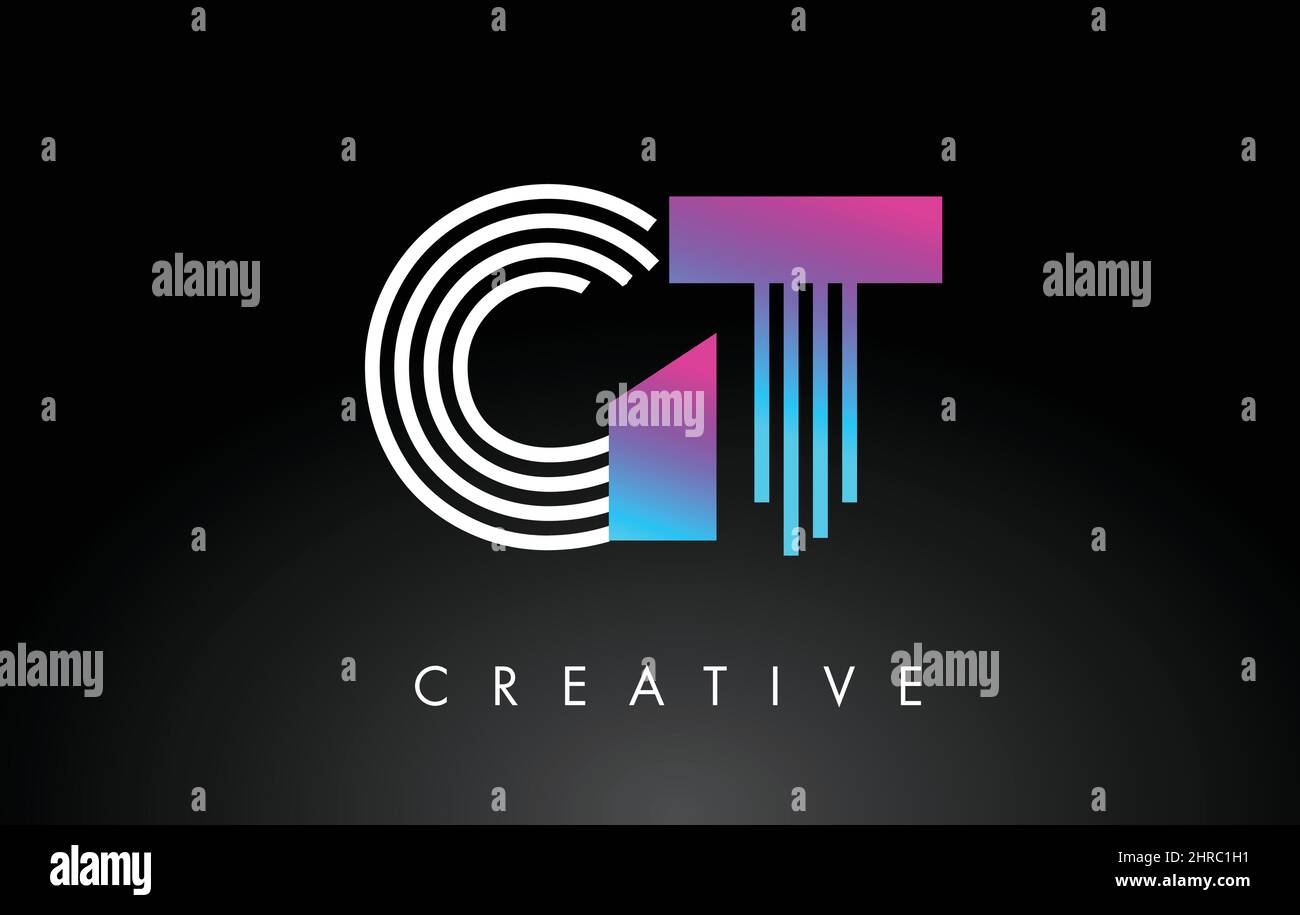 GT White Purple Lines Letter Logo. Creative Line Letters Design Vector ...