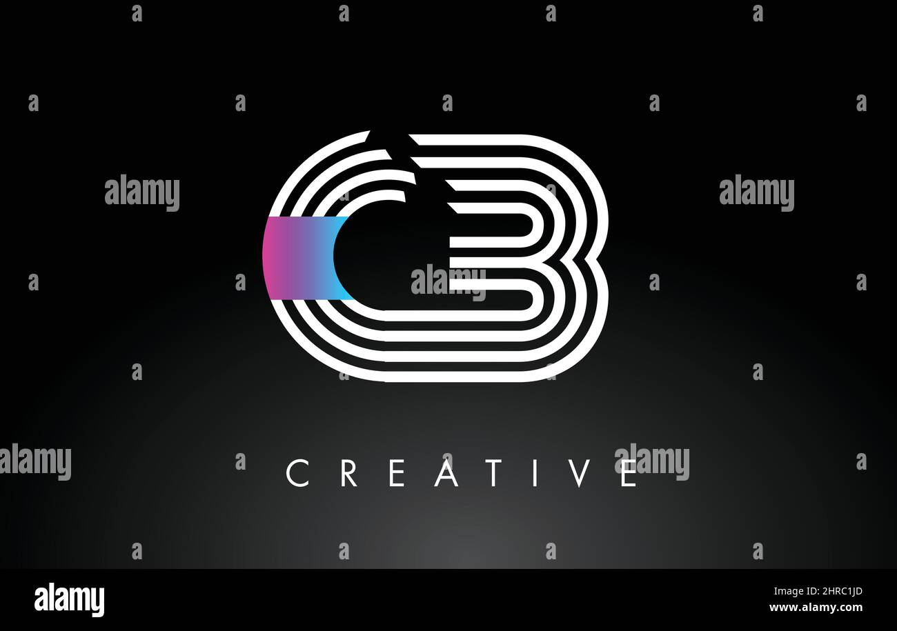 CB White Purple Lines Letter Logo. Creative Line Letters Design Vector ...