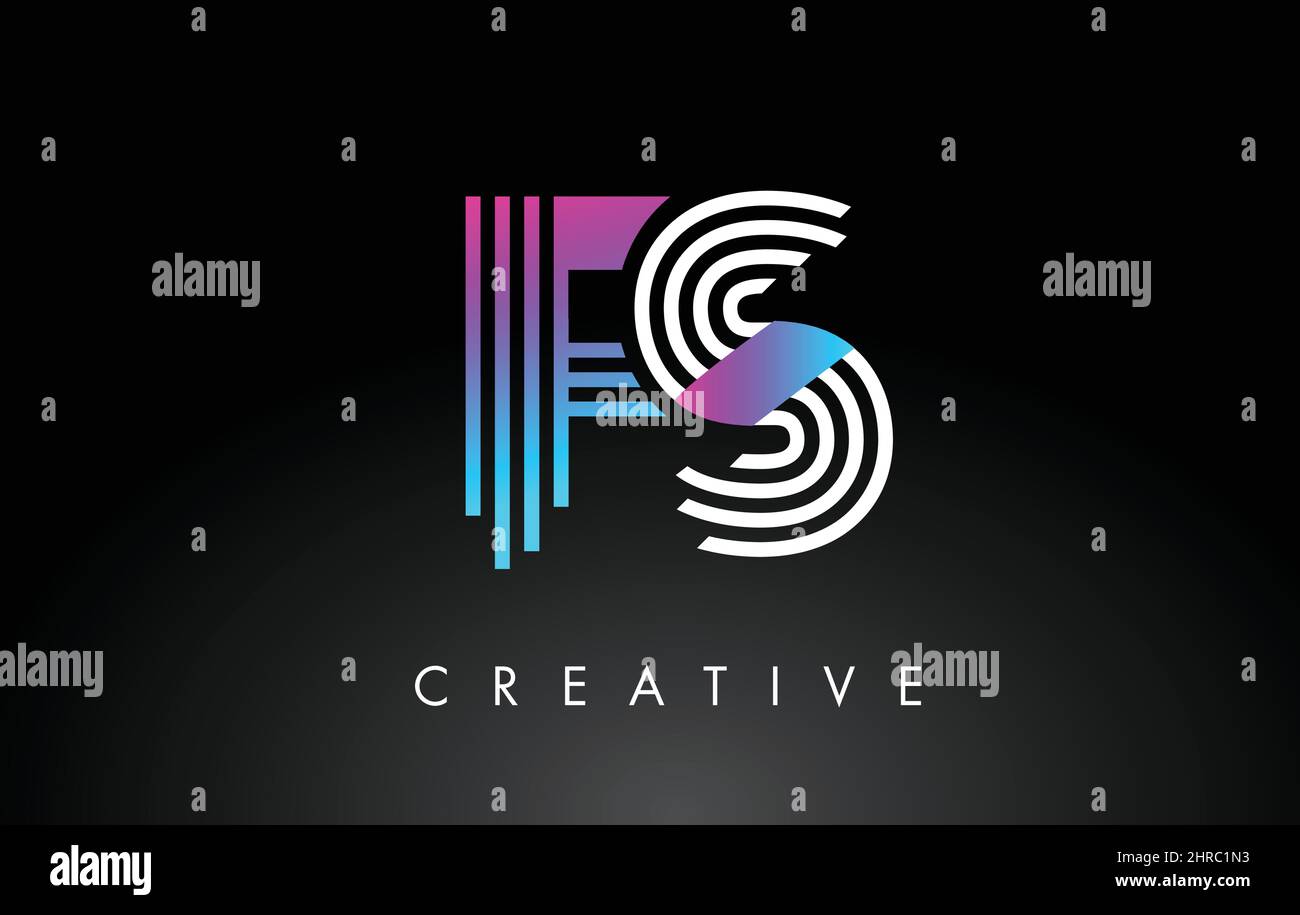 FS White Purple Lines Letter Logo. Creative Line Letters Design Vector ...