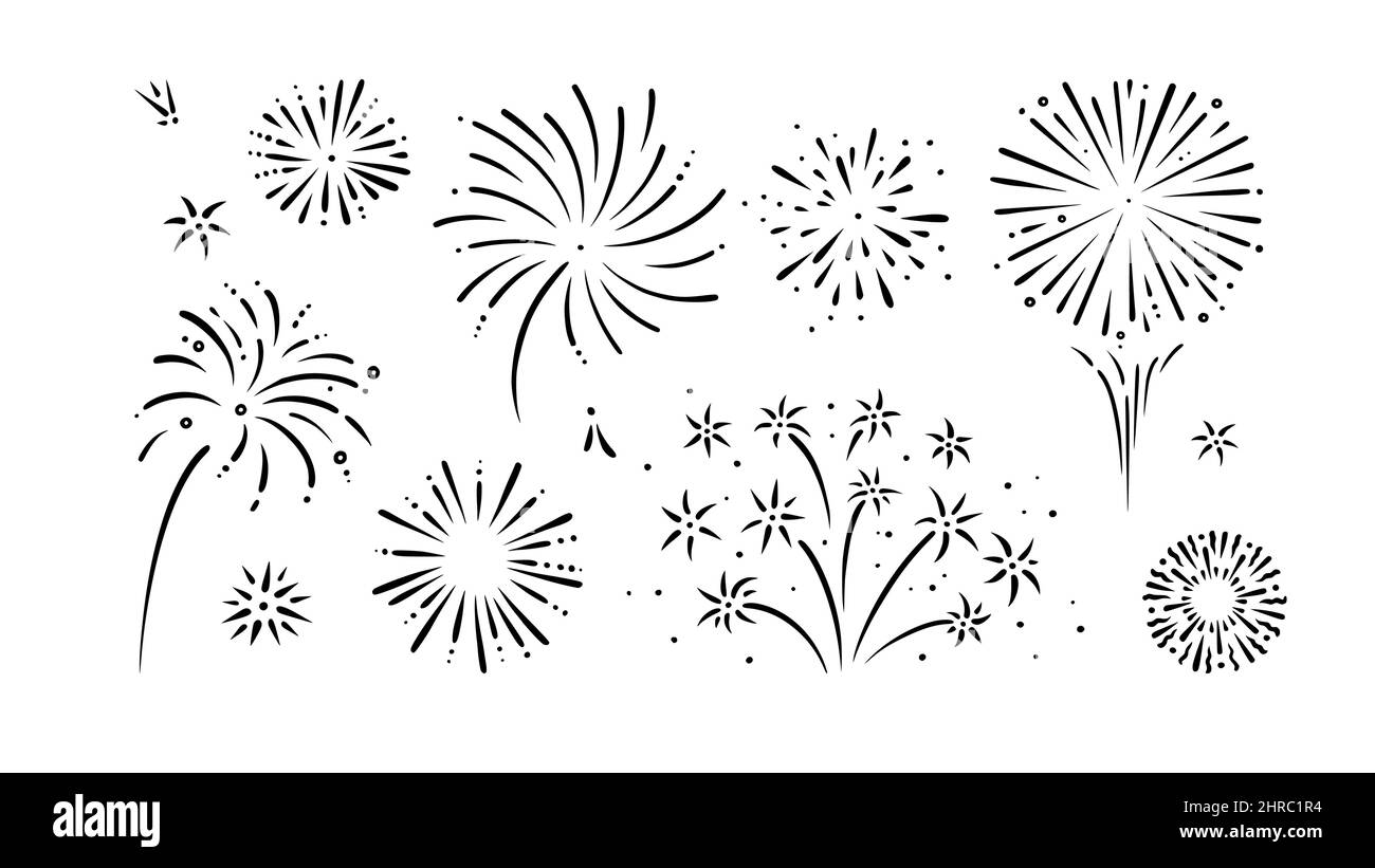 Doodle firework set. Shiny foreworks for parties and celebrations ...