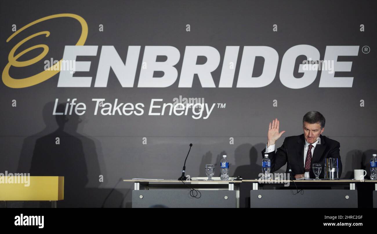 Enbridge Inc. president and CEO Al Monaco votes on a motion at the ...