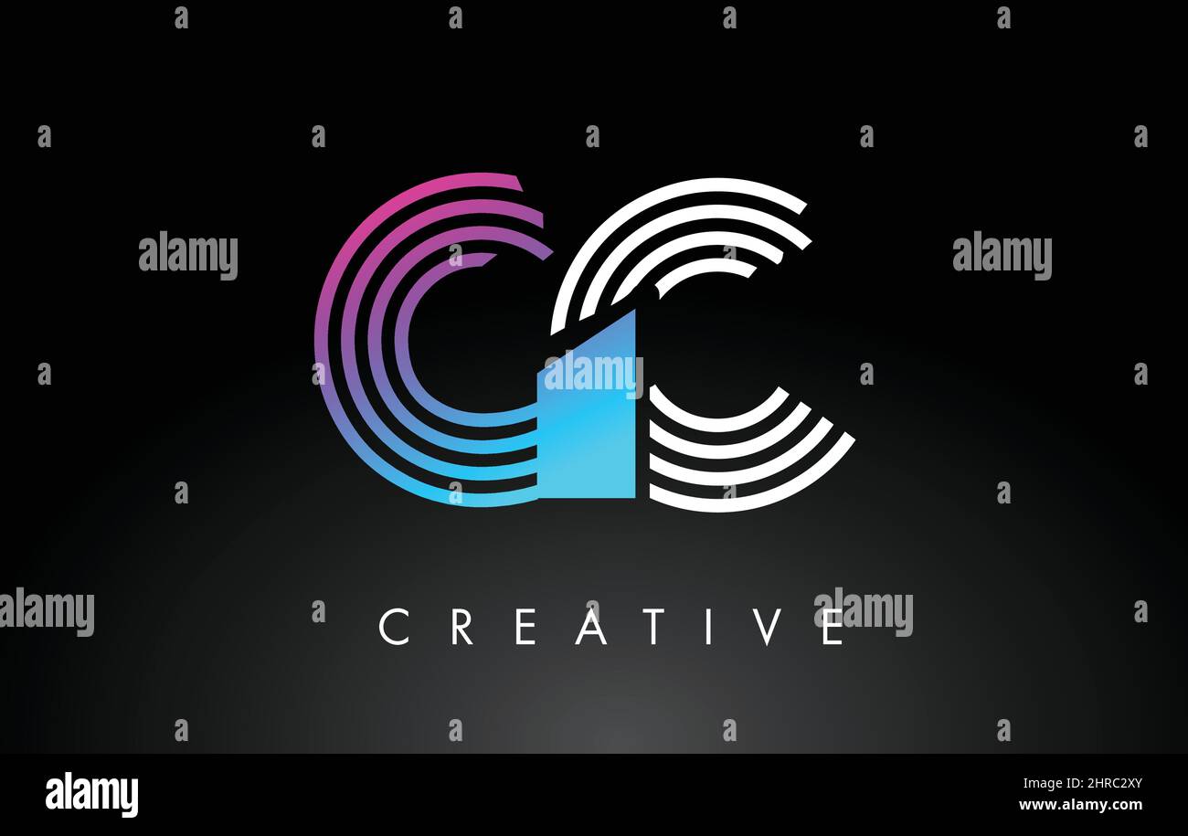 GC White Purple Lines Letter Logo. Creative Line Letters Design Vector ...