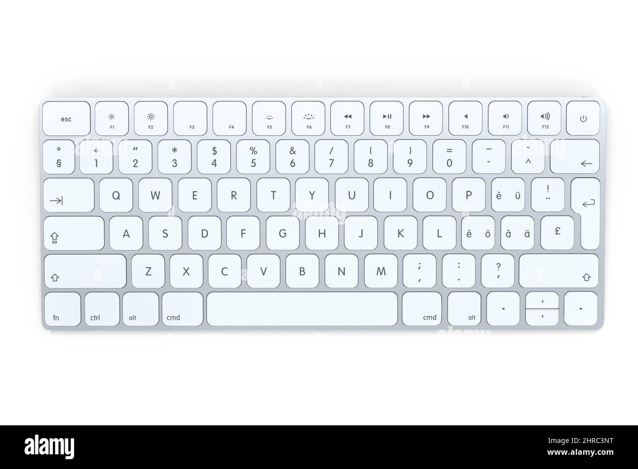 Modern aluminum computer keyboard isolated on white background. 3D ...