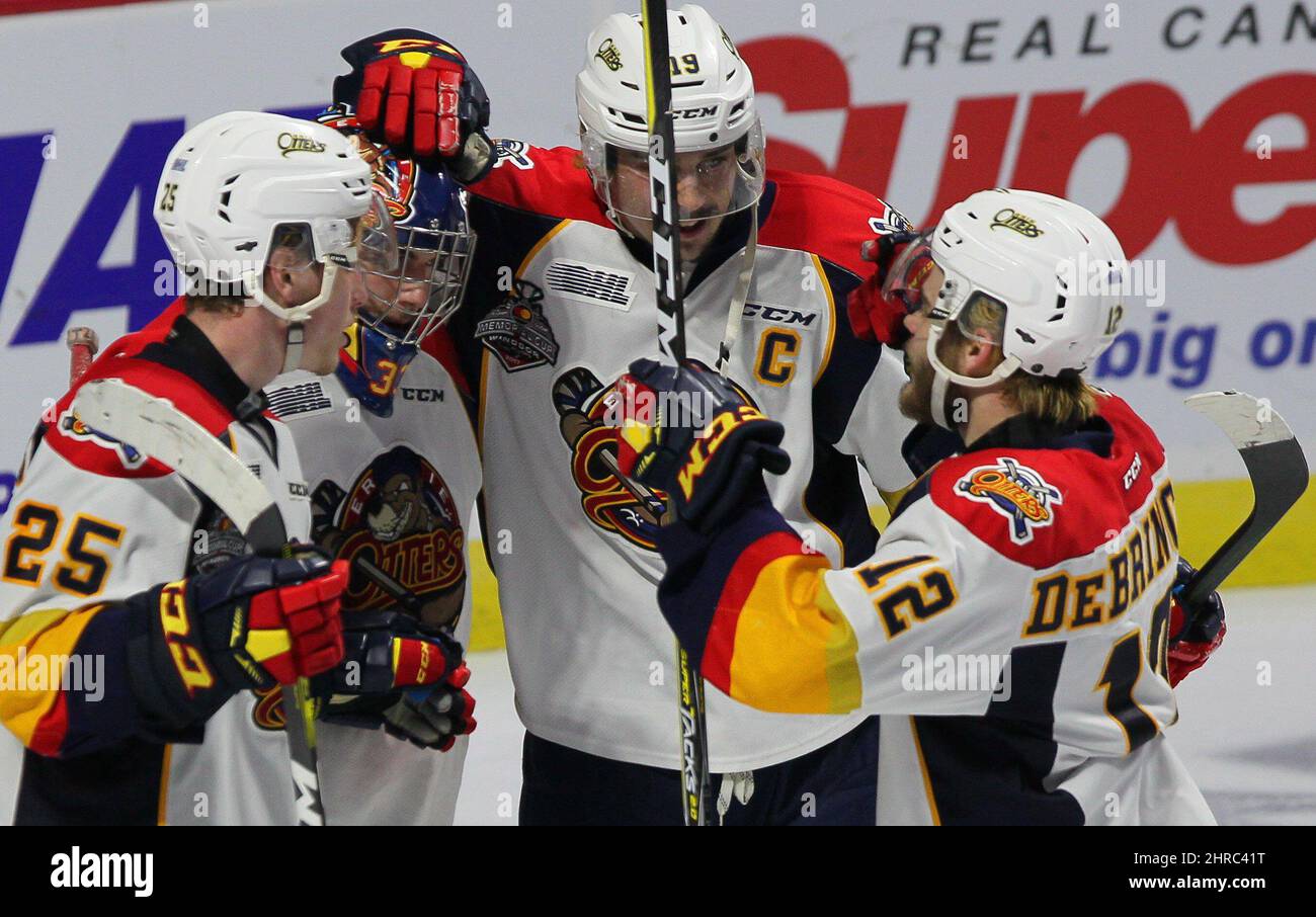 Erie Otters' TJ Fergus, left to right, Troy Timpano, Dylan Strome and ...