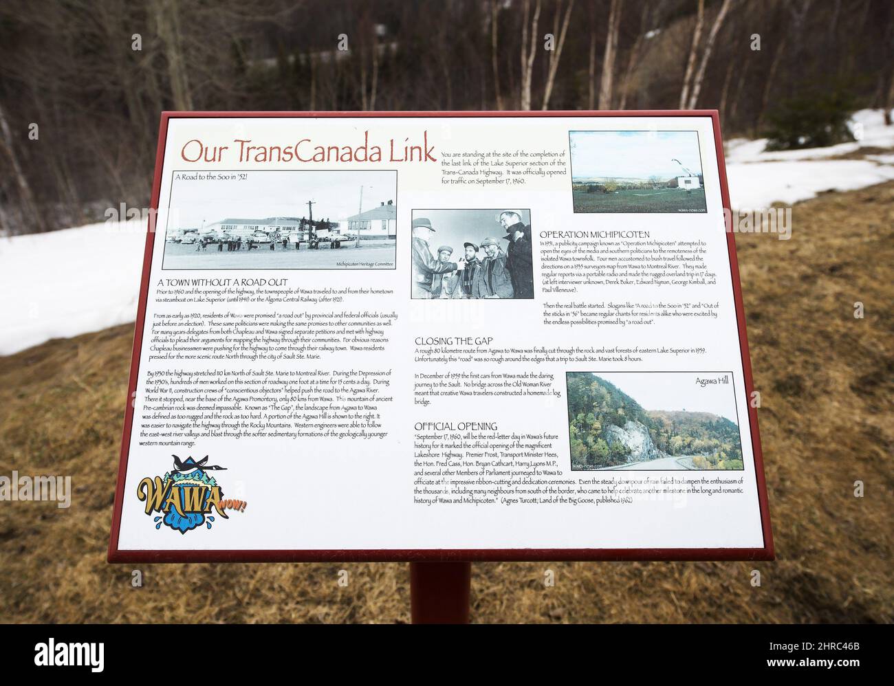 A sign with information about the Trans-Canada Highway is shown outside ...