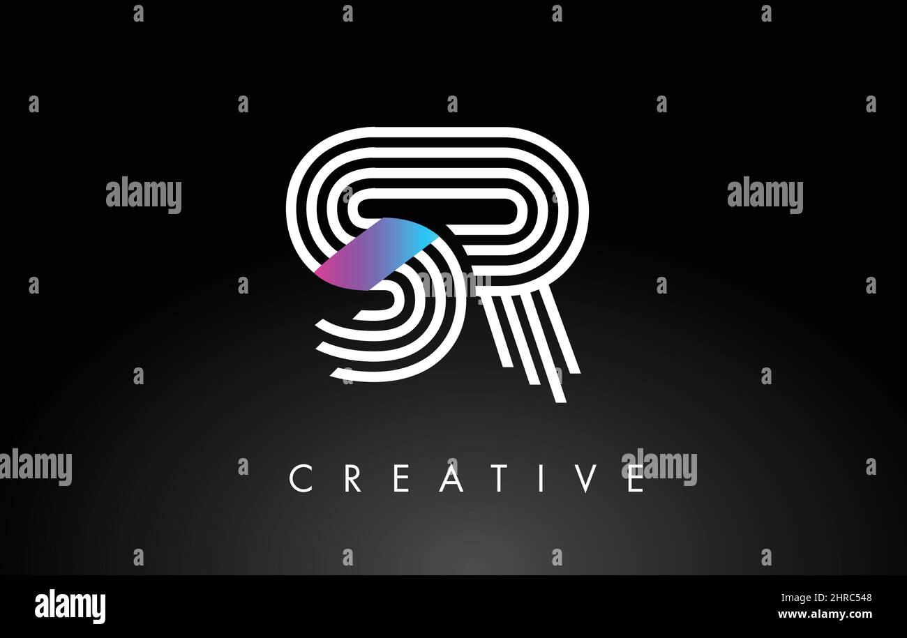 SR White Purple Lines Letter Logo. Creative Line Letters Design Vector ...